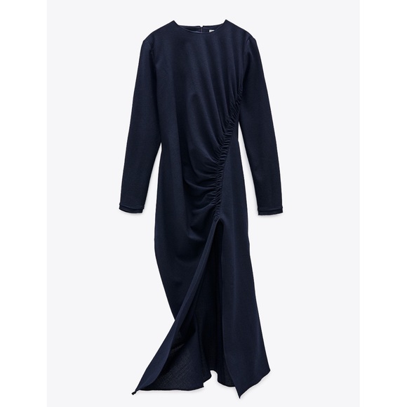 Zara | Dresses | Zara Wool Blend Ruched Limited Edition Midi Dress ...